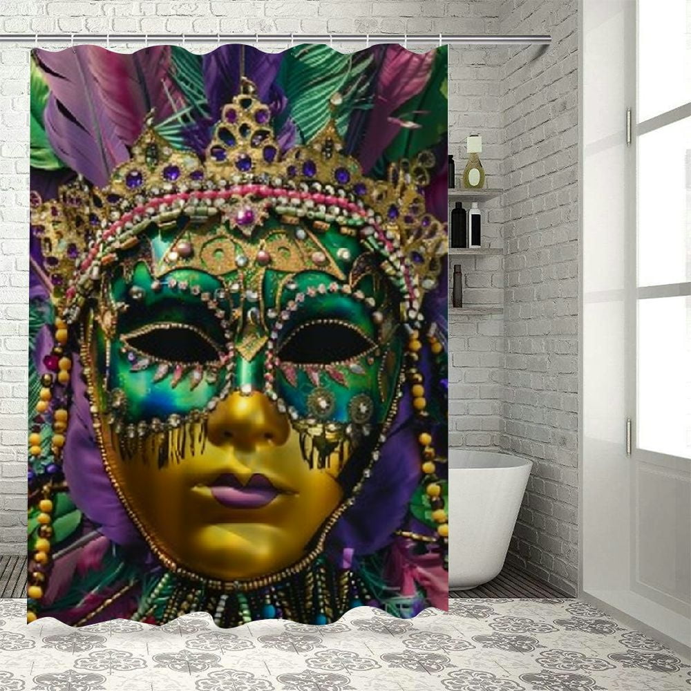 Chilfamy Mardi Gras Shower Curtain, Colorful Bands Vivid Beads Feathers ...