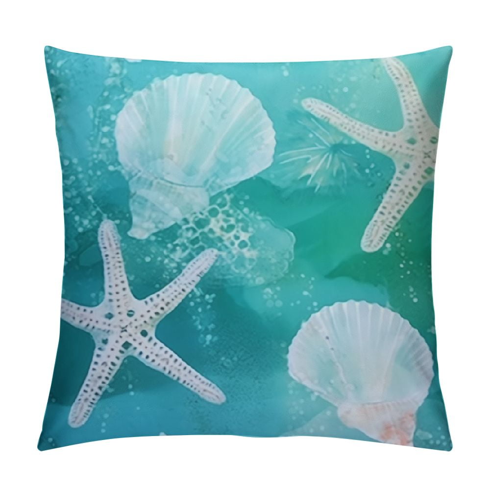 Chilfamy Marine Life Aqua Starfish Seashell and Coral Light Blue ...
