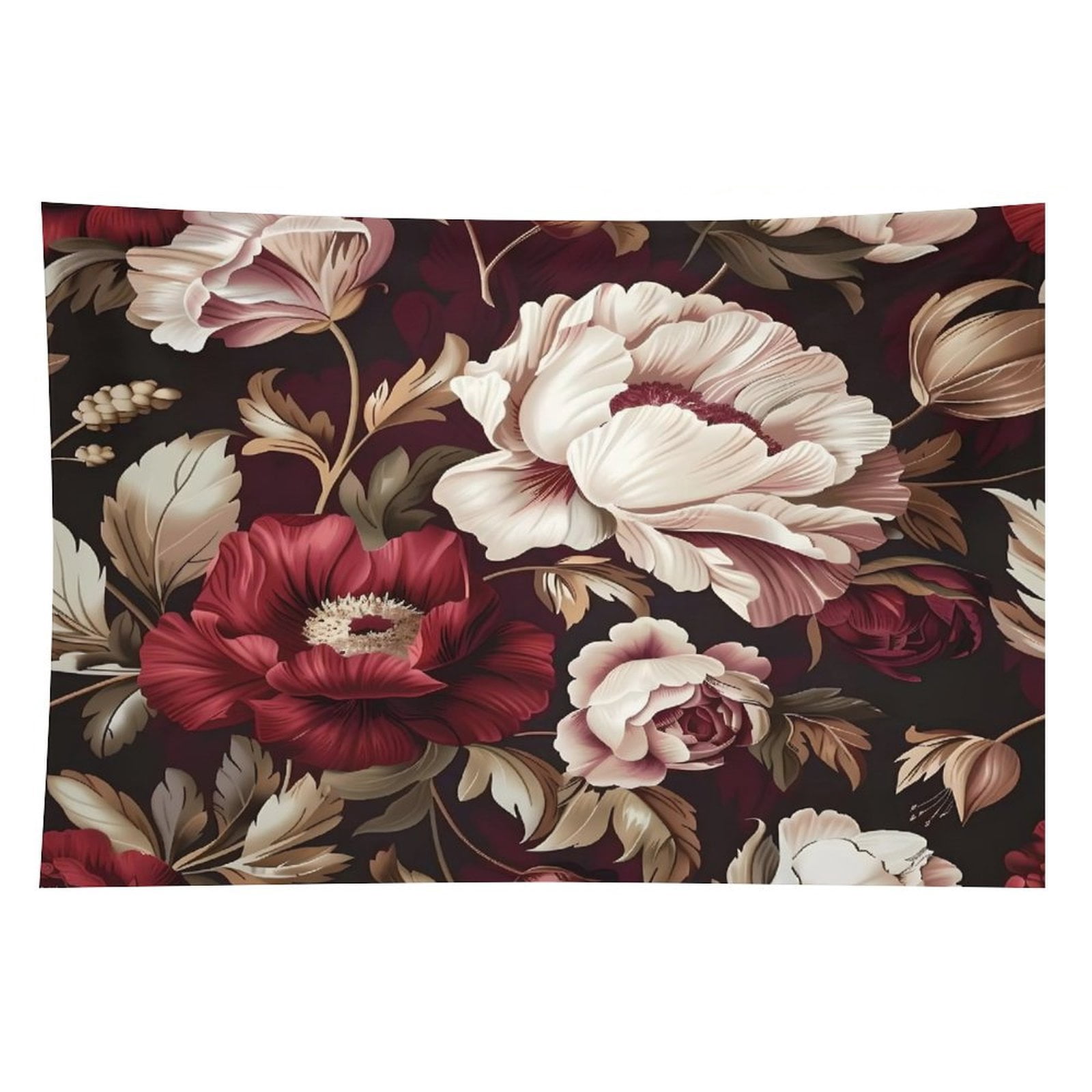 Chilfamy Maroon White Flowers Dark Polyester Wall Tapestry Anti Wrinkle ...