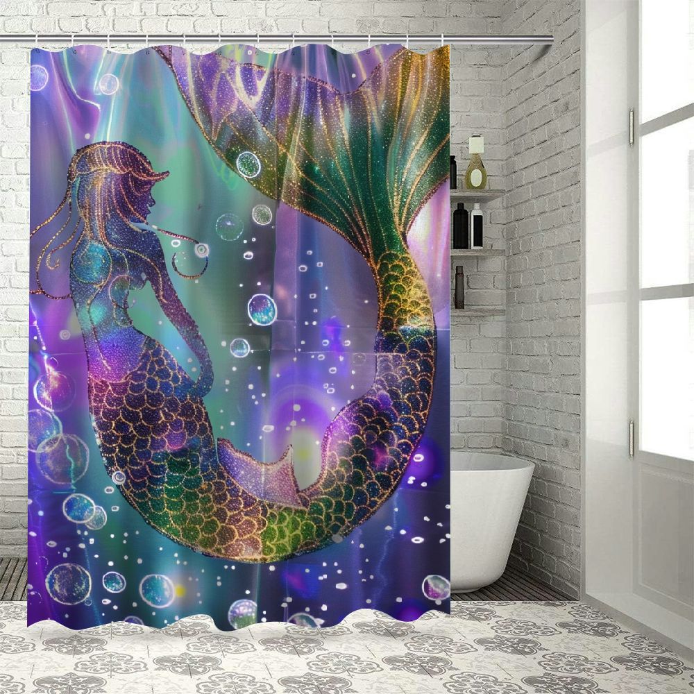 Chilfamy Mermaid Shower Curtain, Tail Swing from The Bath Shower ...