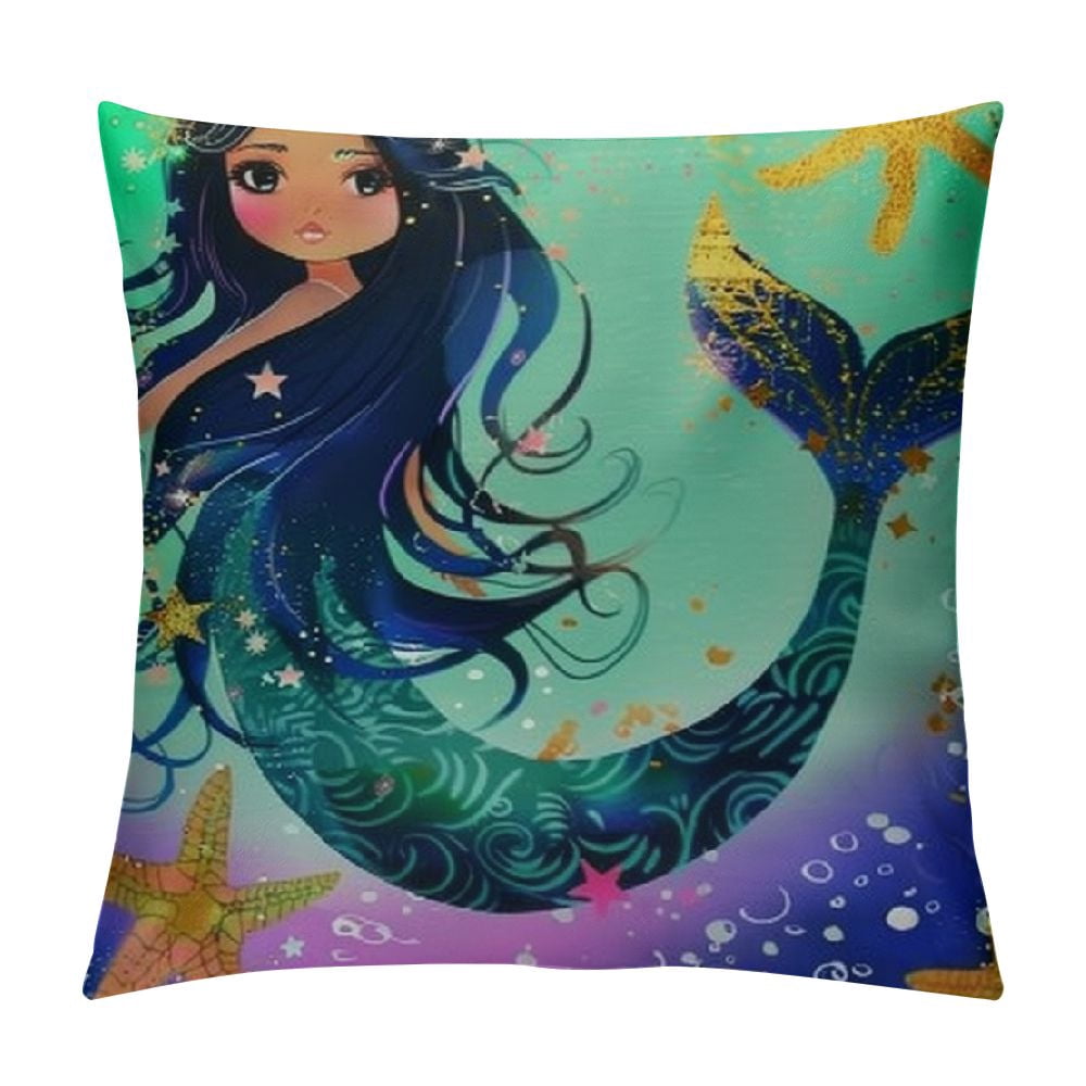 Chilfamy Mermaid Tail Throw Pillow Cover Rainbow Mermaid Fish Scales ...