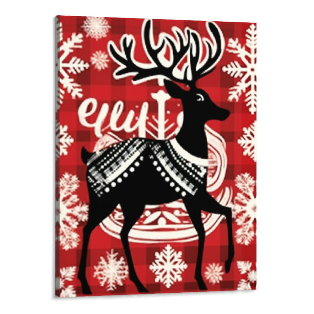 Chilfamy Merry Christmas Wall Art,Vintage Buffalo Plaid Christmas Deer ...