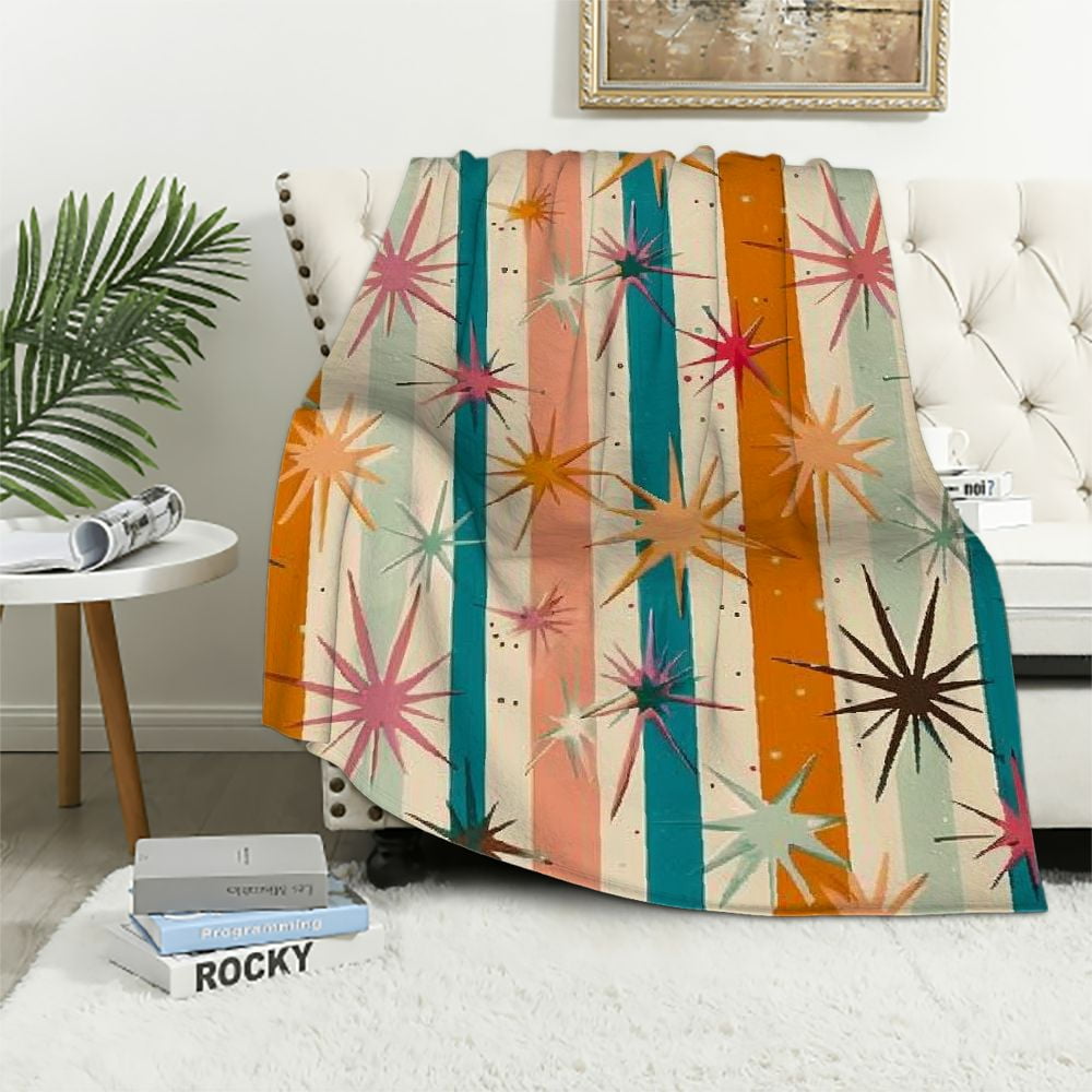 Chilfamy Mid Century Throw Blanket, Modern Orange Blue Pink Geometric ...