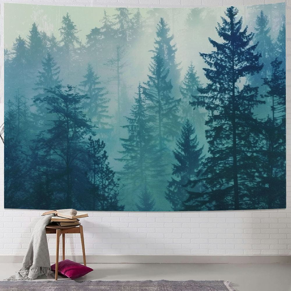 Chilfamy Misty Forest Wall Decor Tapestry for Bedroom, Grey Nature ...
