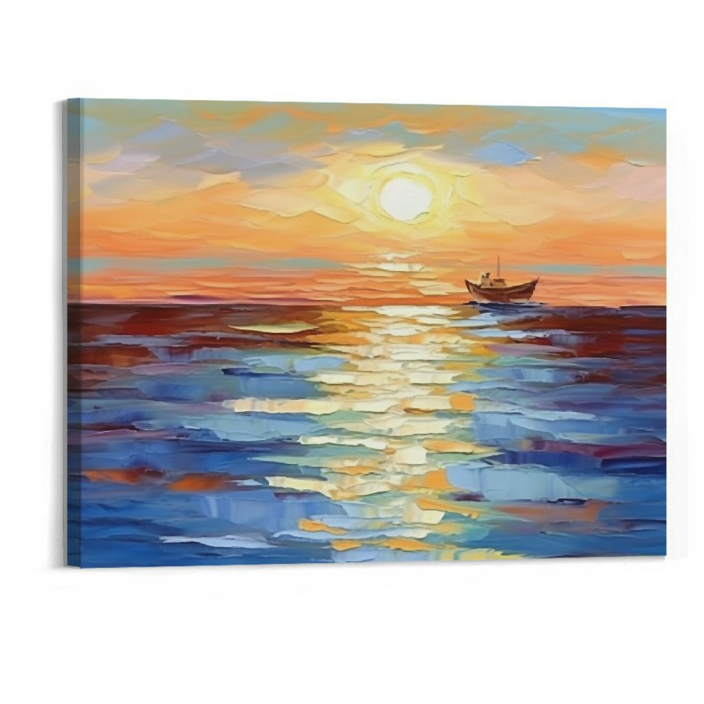 Chilfamy Modern Wall Art Hand-painted Oil Painting Sunrise Over the Sea ...