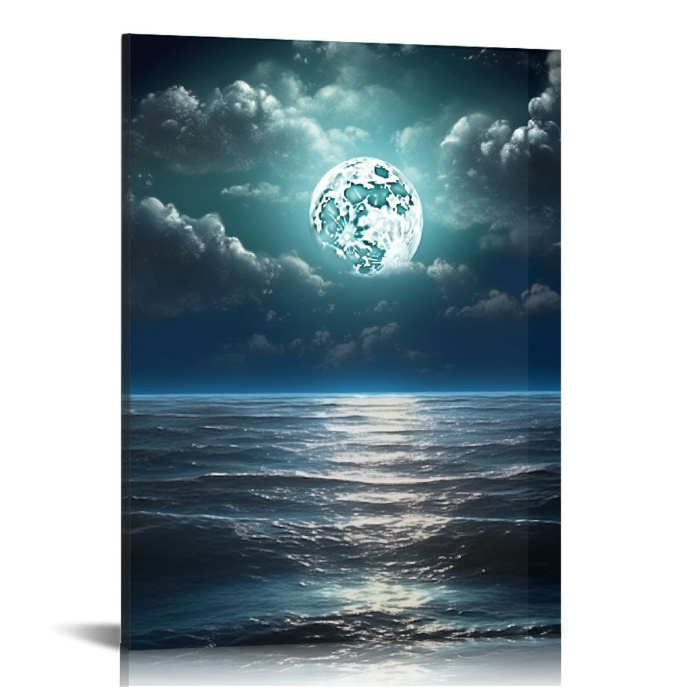 Chilfamy Moon Ocean Clouds Canvas Print Home Decoration Wall Art for ...