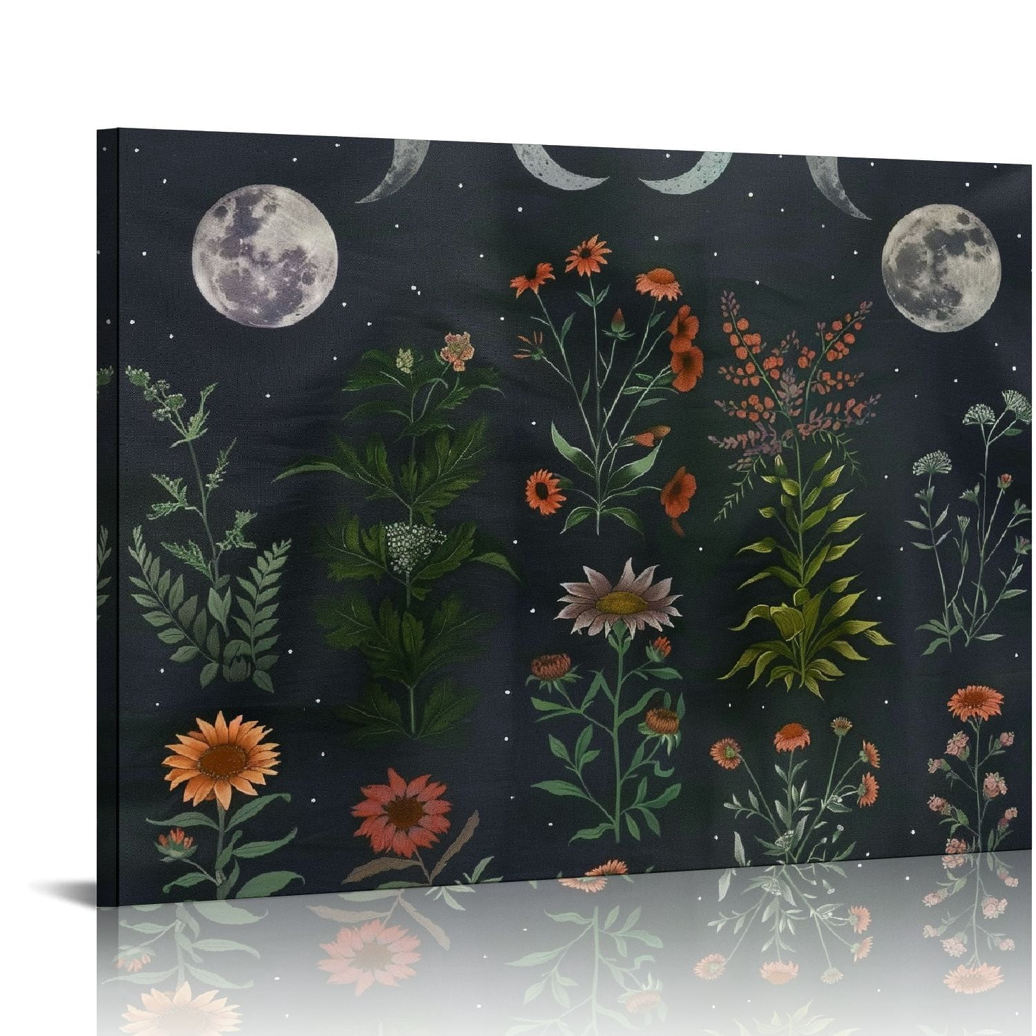 Chilfamy Moon Phases Flowers Canvas Ready to Hang Art Modern Prints for ...