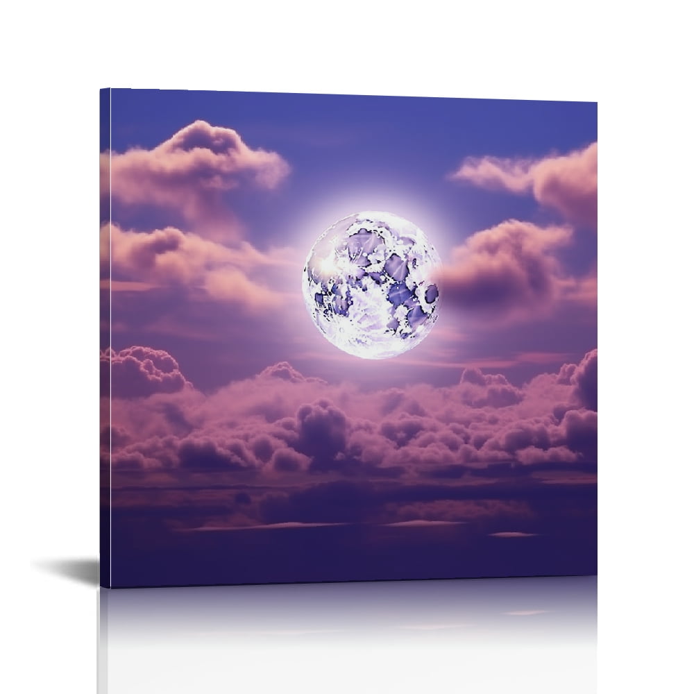 Chilfamy Moon Space Art Ready To Hang Canvas Prints Wall Decor 12x12in ...