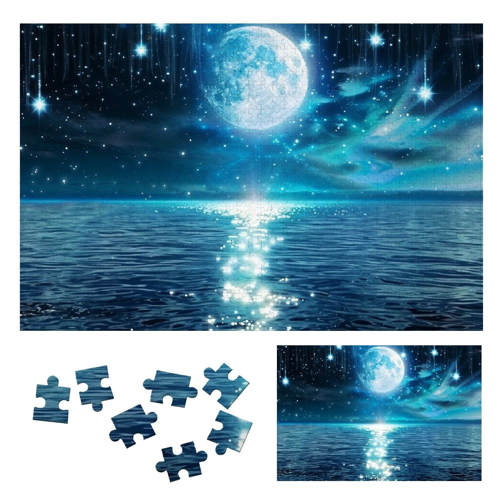 Chilfamy Moon Stars Water Wooden Unique Shapes Jigsaw Puzzle ...