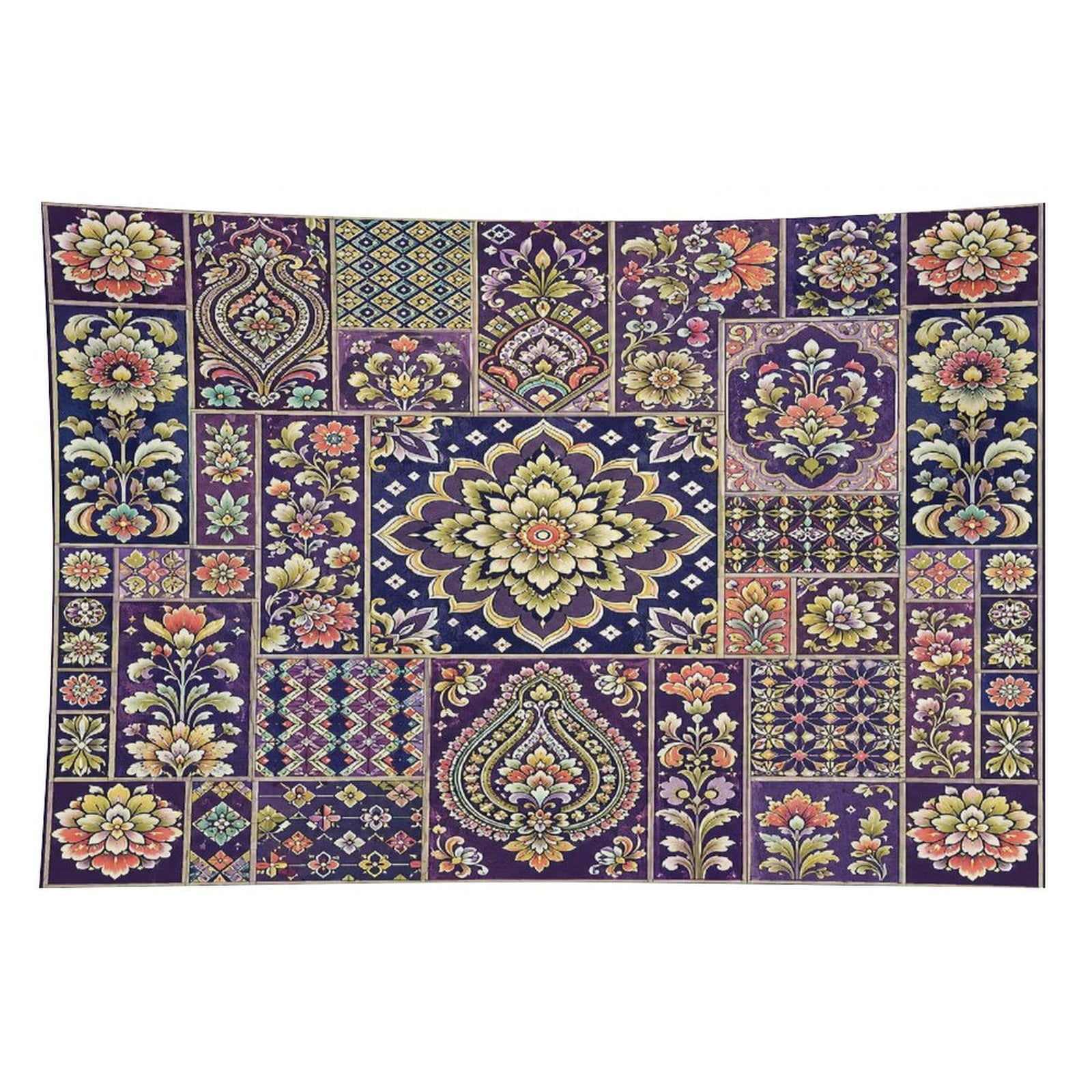 Chilfamy Mosaic Floral Tiles Pattern Polyester Wall Tapestry Anti ...
