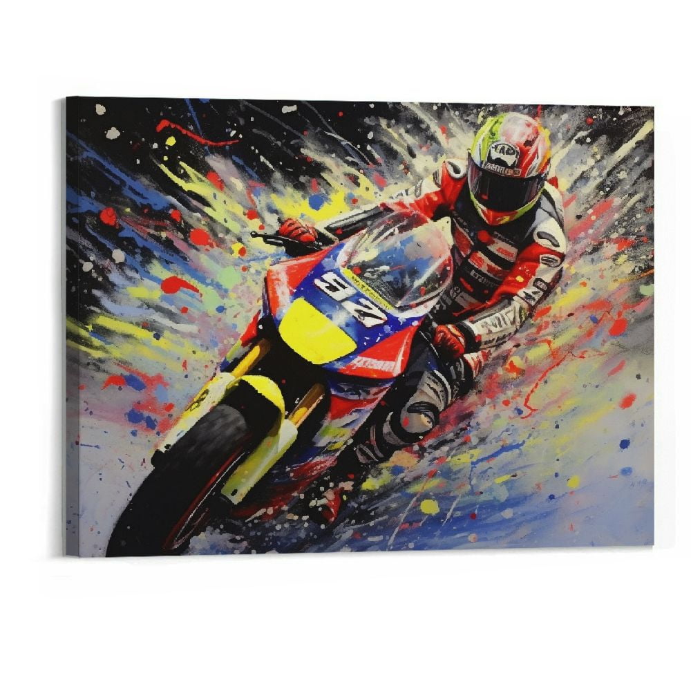 Chilfamy Motorcycle Wall Art for Living Room, Graffiti Racer Art Wall ...
