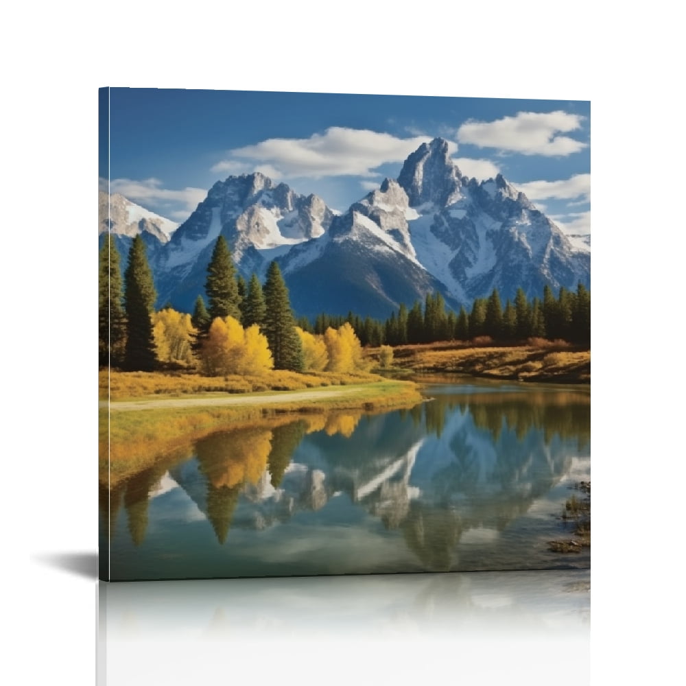 Chilfamy Mountain Range Lake Trees Canvas Wall Art Ready To Hang ...