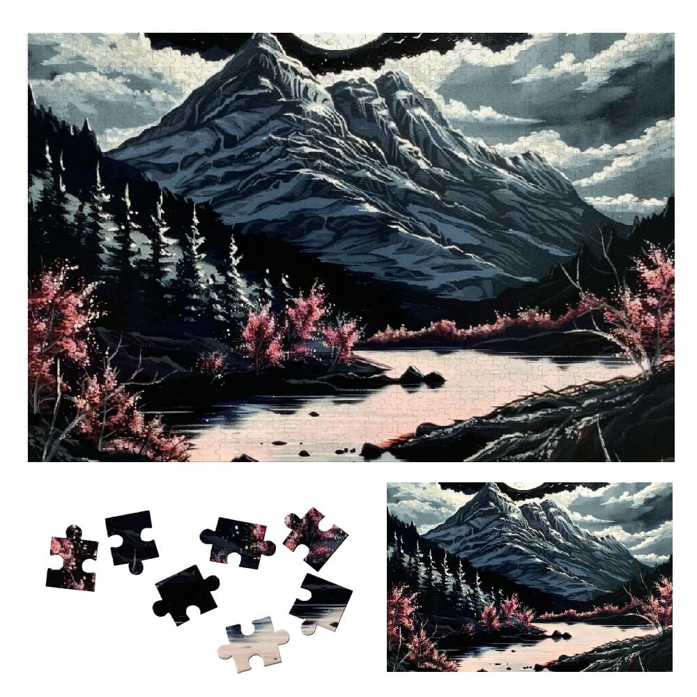 Chilfamy Mountain River Full Moon Wooden Unique Shapes Jigsaw Puzzle ...