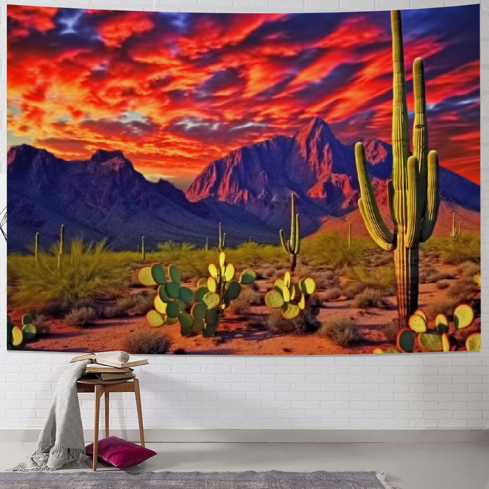 Chilfamy Mountain Tapestry Desert Cactus Tapestry Sunset Clouds ...