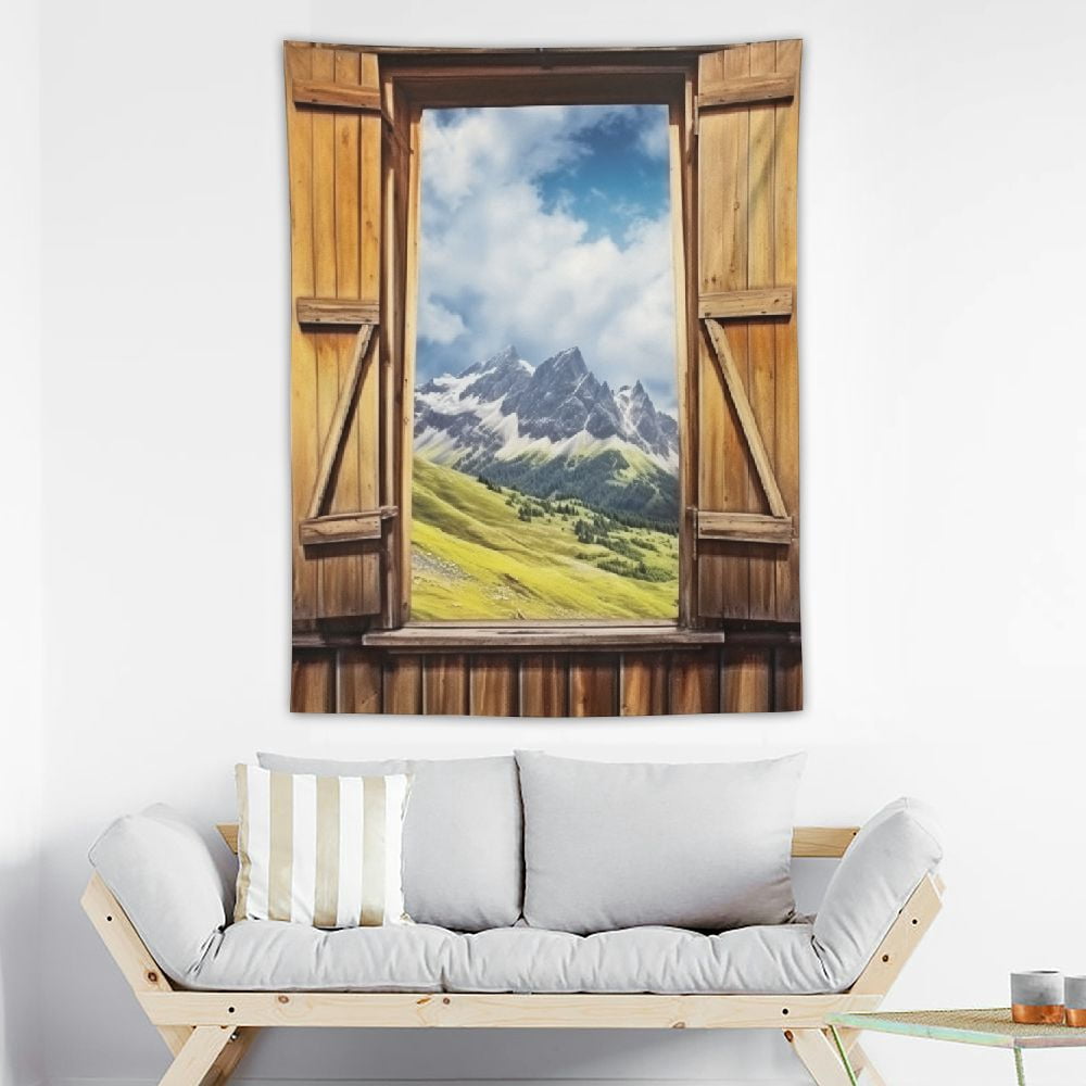 Chilfamy Mountain Tapestry, Mountain and Sky View Wooden Shuttered ...