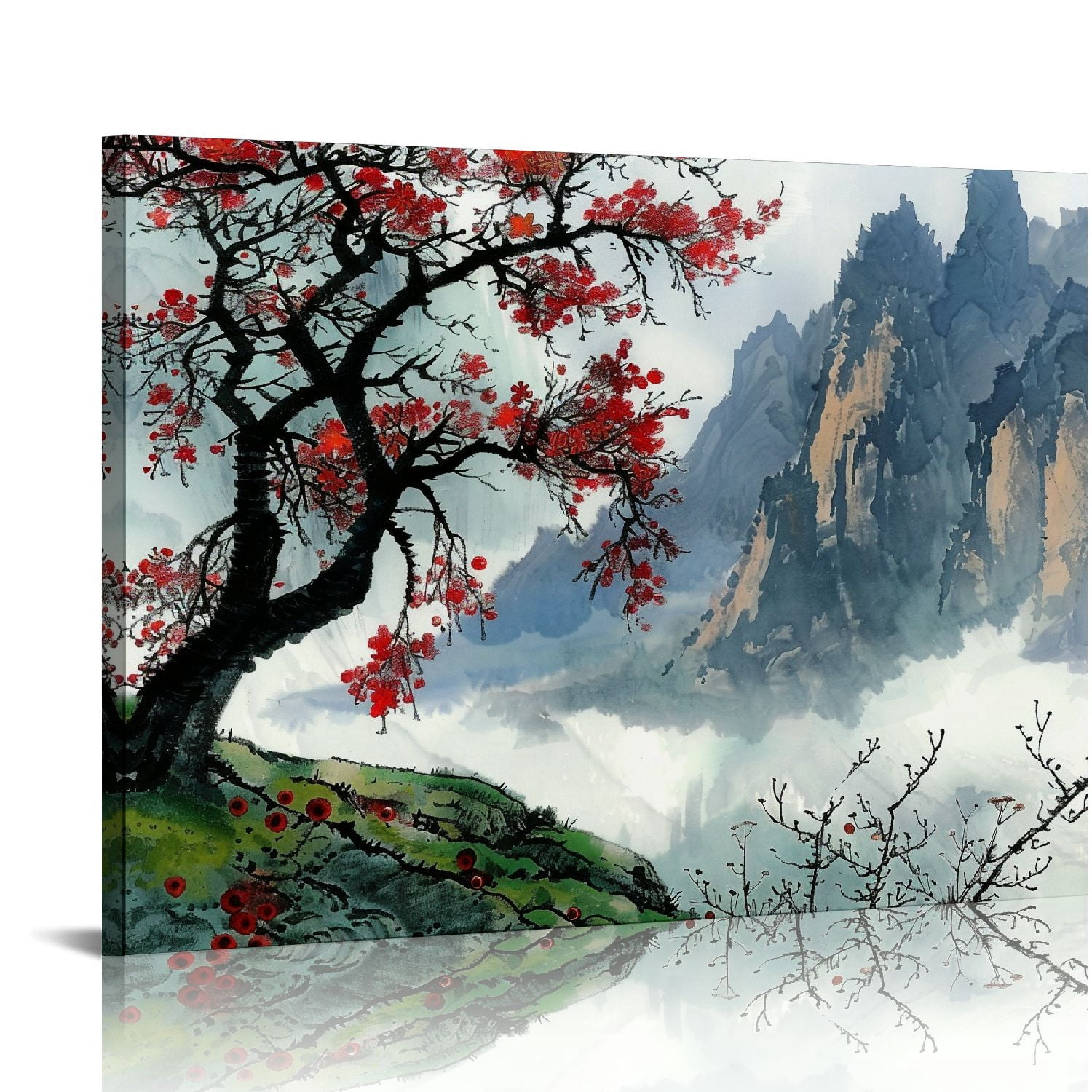 Chilfamy Mountain Tree Flowers Canvas Wall Decor for Home Living Room ...