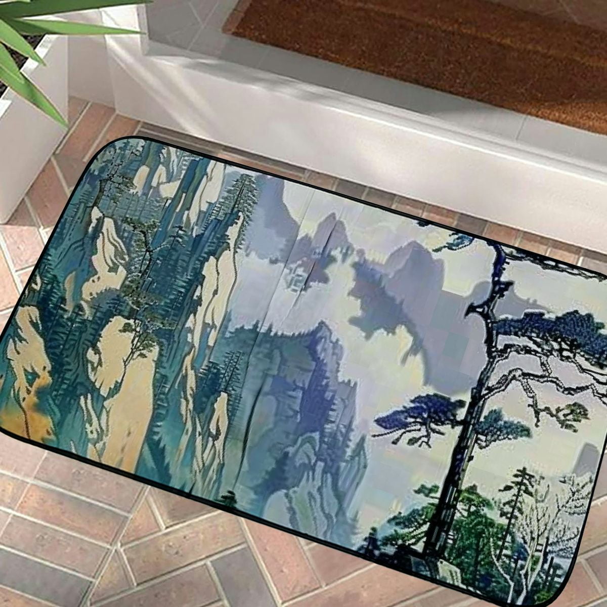 Chilfamy Mountain Trees Cliff Felt Door Mat Non-Slip Entrance Mat for ...