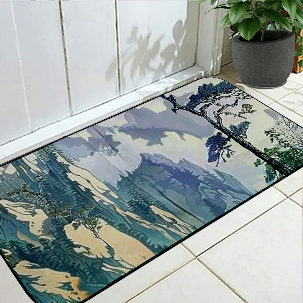 Chilfamy Mountain Trees Cliff Felt Door Mat Non-Slip Entrance Mat for ...