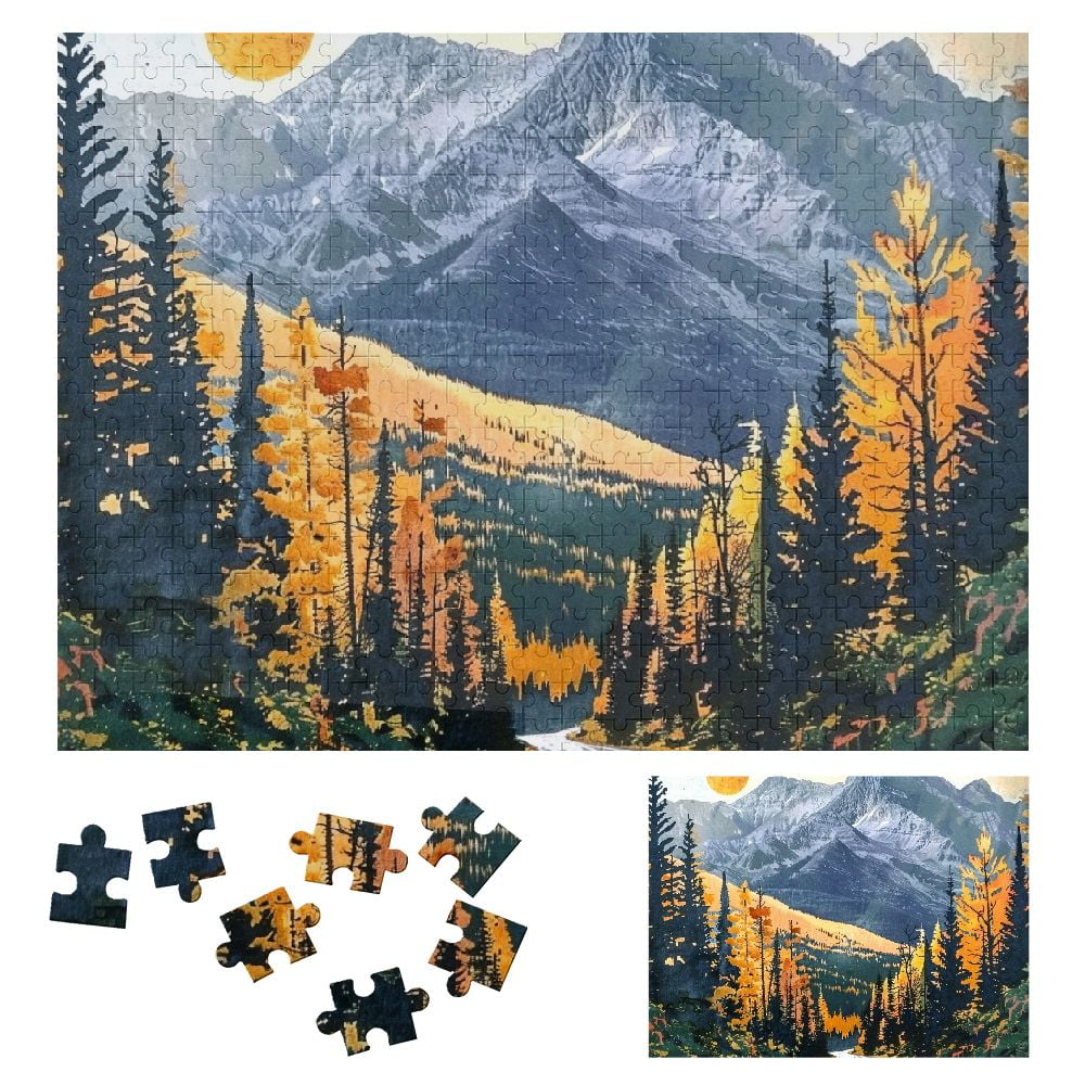 Chilfamy Mountain Trees Road Wooden Unique Shapes Jigsaw Puzzle ...