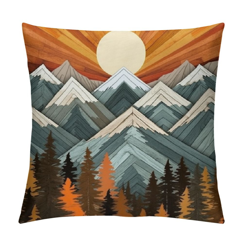 Chilfamy Mountain Trees Sun Pillow Covers Outdoor Decorative Pillow ...