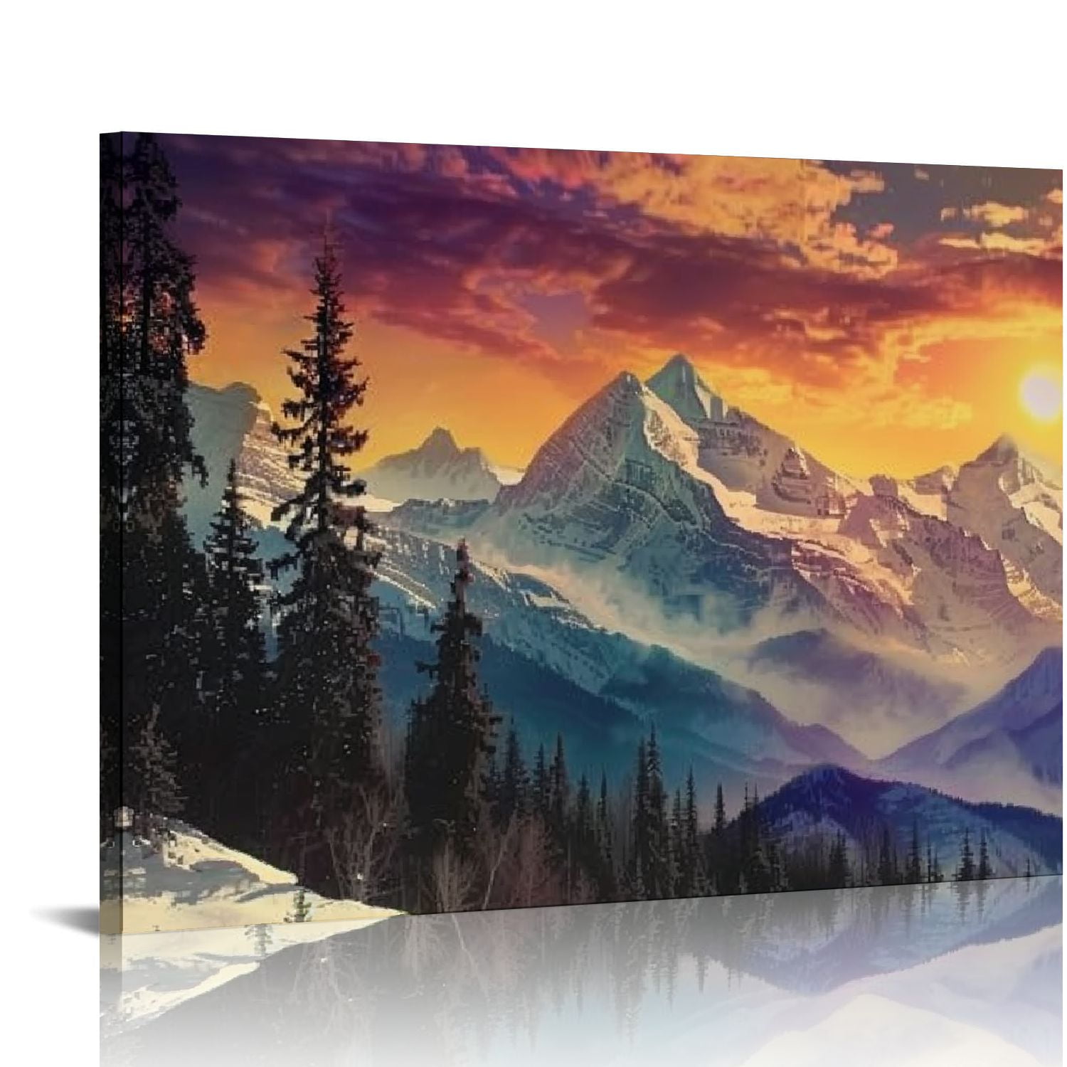 Chilfamy Mountains Trees Colorful Sky Canvas Wall Decor for Bathroom ...