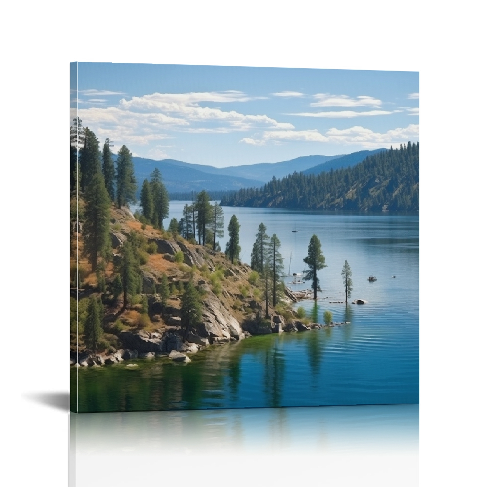 Chilfamy Mountains Trees Lake Canvas Wall Decor Ready To Hang Art ...