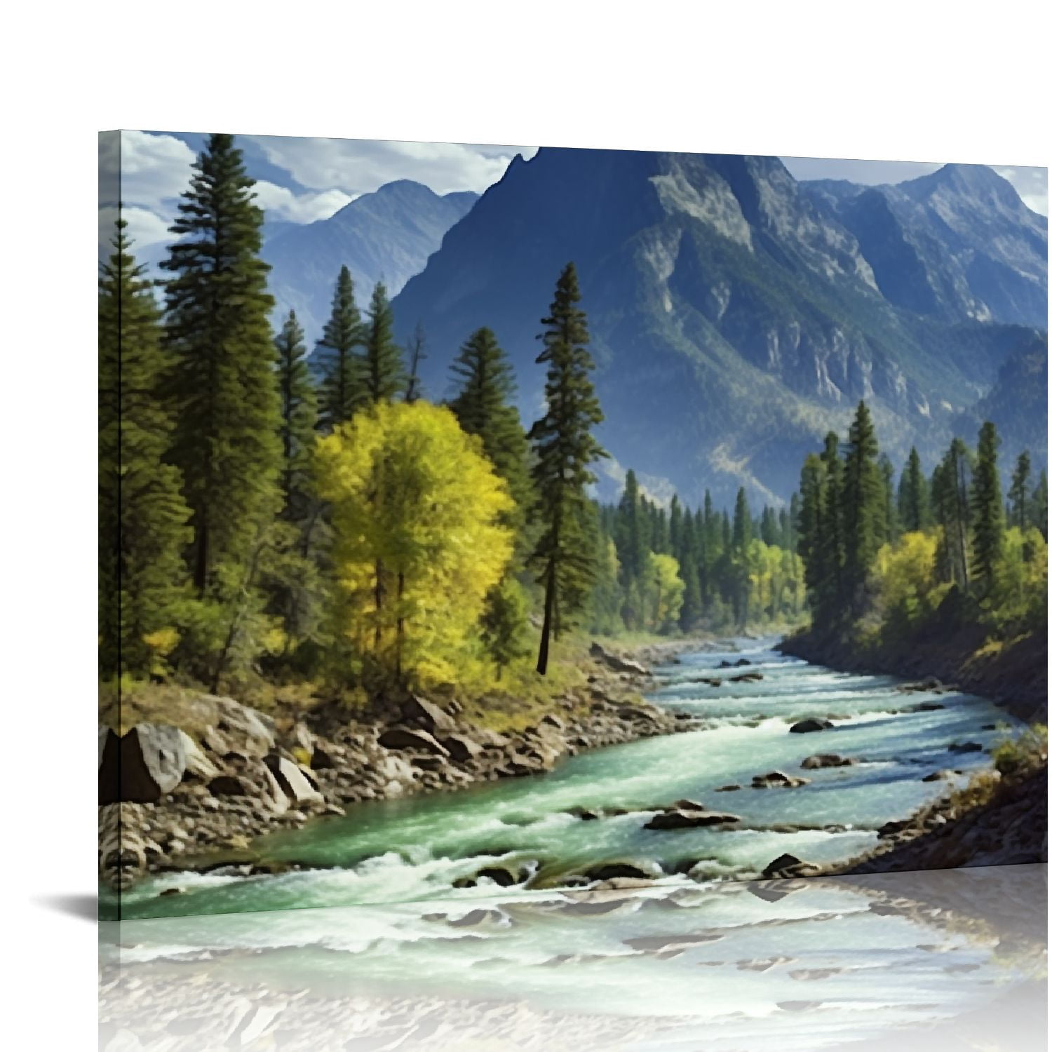 Chilfamy Mountains Trees River Wall Decor Canvas Print Ready To Hang ...