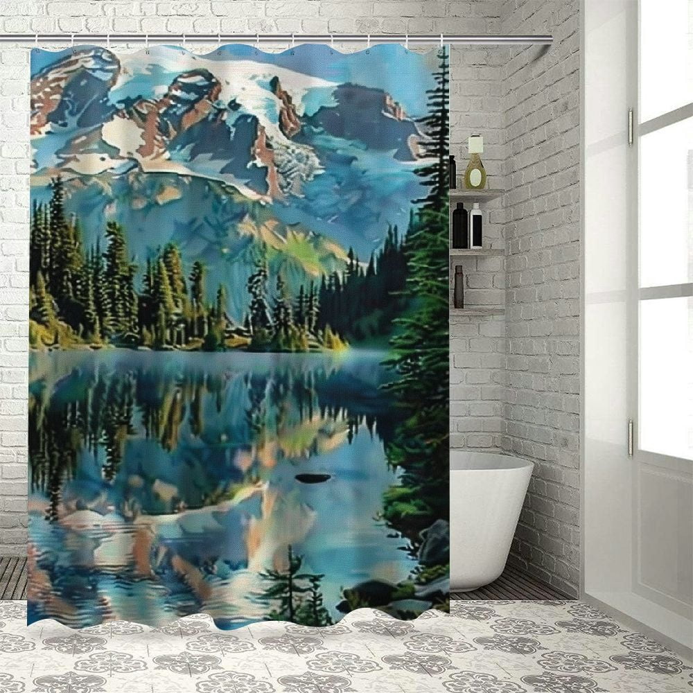 Chilfamy Mt Rainier Shower Curtain, Mount Rainier National Park Trees ...