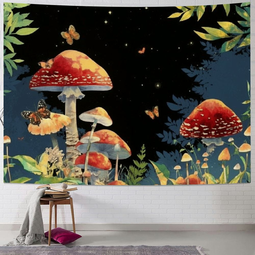 Chilfamy Mushroom Tapestry Colorful Butterfly Tapestry Wall Hanging ...