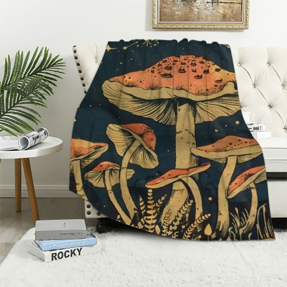 Chilfamy Mushroom Throw Blanket for Bed, Mushroom Super Soft Plush ...