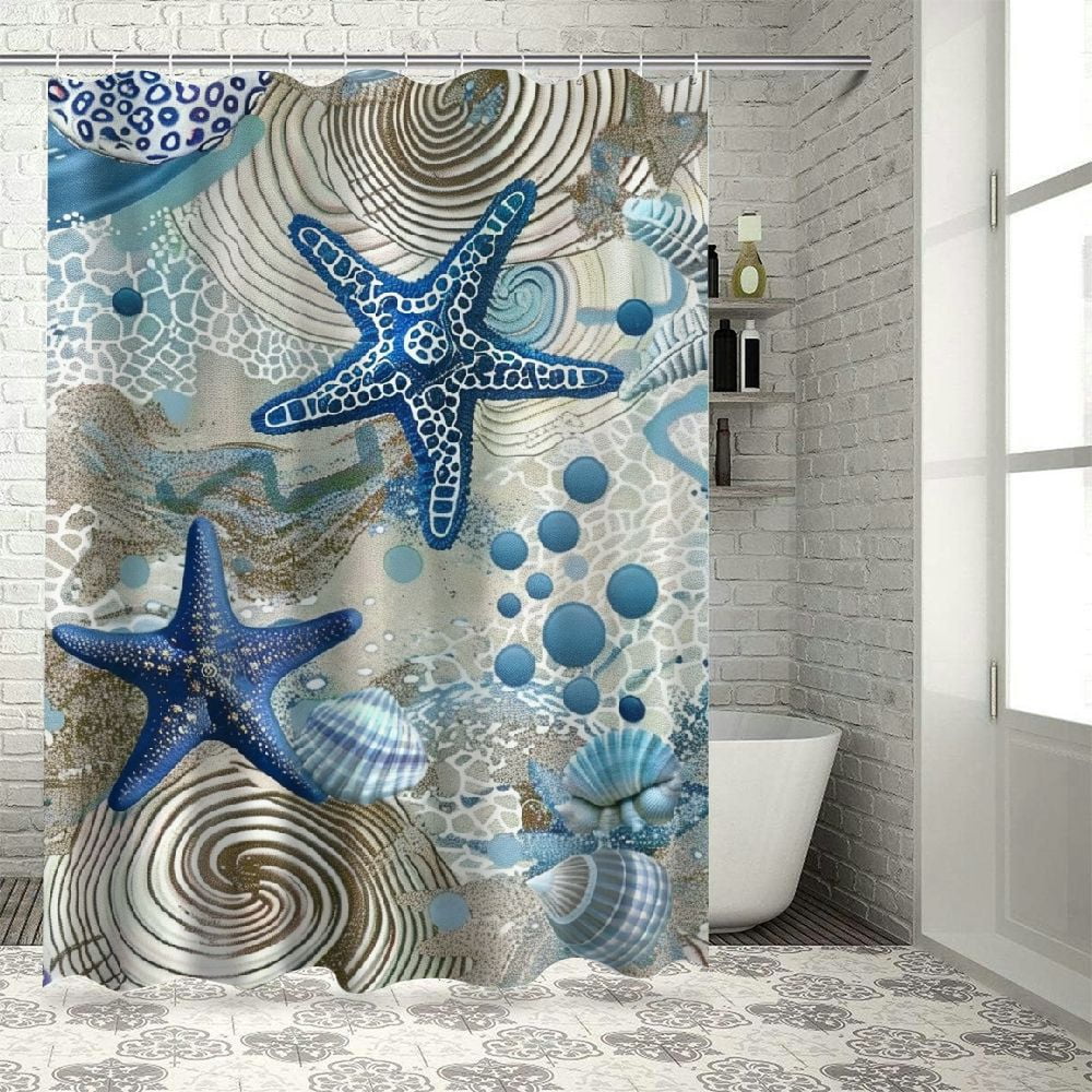 Chilfamy Nautical Coastal Shower Curtain Ocean Beach Seashell Starfish ...