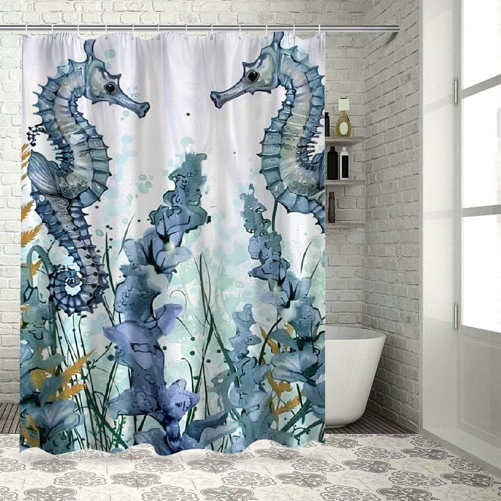 Chilfamy Nautical Coastal Shower Curtain Seahorse Starfish Coral ...