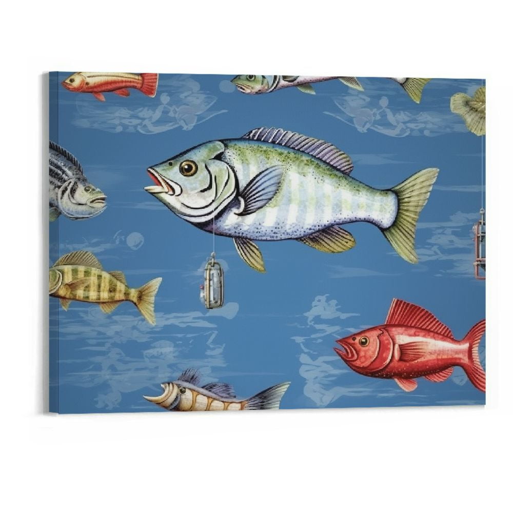 Chilfamy Nautical Fish Wall Art Ocean Fishing Pictures Wall Decor Bass ...
