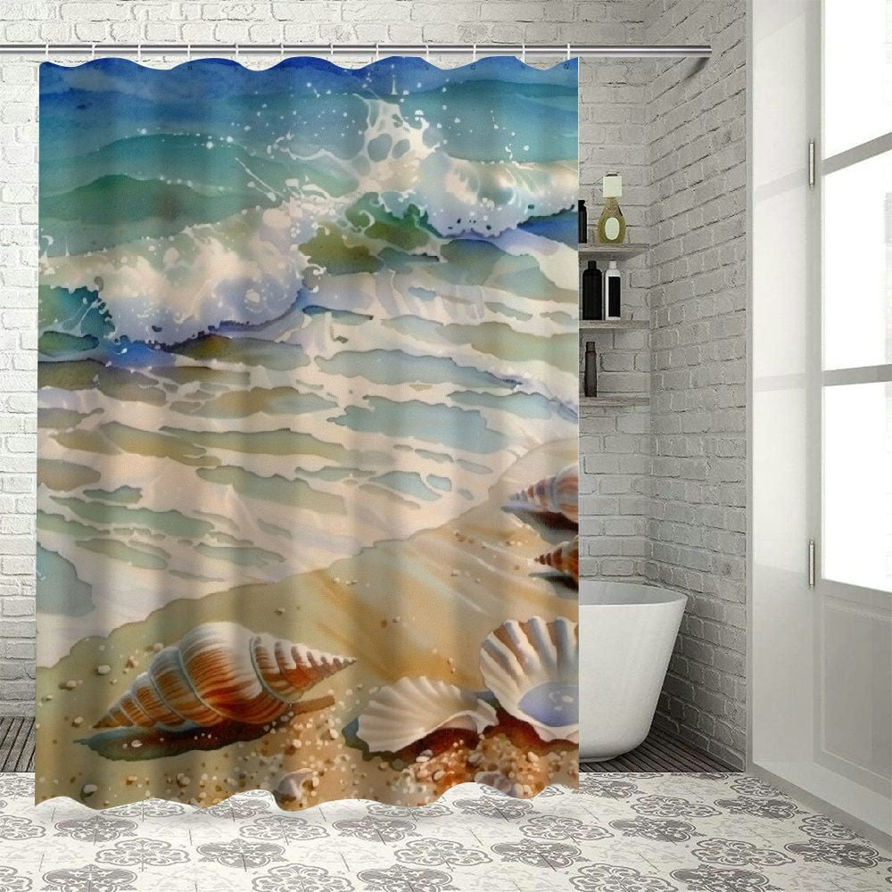 Chilfamy Nautical Sea Theme Shower Curtain Beach Waves Coastal Starfish ...