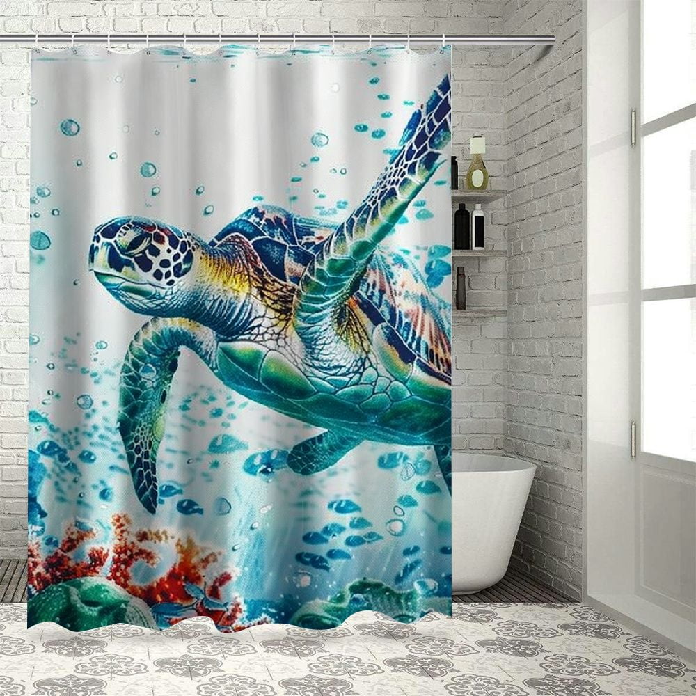 Chilfamy Nautical Sea Turtle Shower Curtain Set, Beach Coastal Theme ...