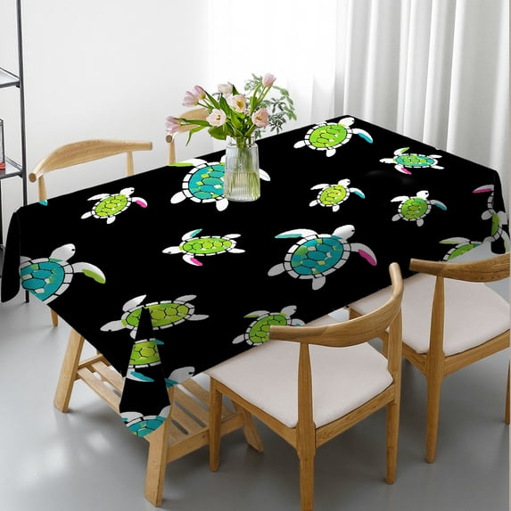 Chilfamy Neon Sea Turtle Pattern Print Rectangle Dining Tablecloth ...