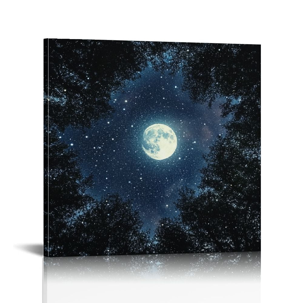 Chilfamy Night Sky Stars Full Moon Canvas Prints Wall Art Decor Ready ...