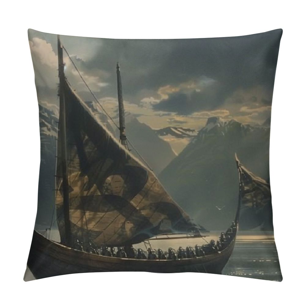 Chilfamy Nordic Pirate Ship Print Square Throw Pillows Cover Pillow ...