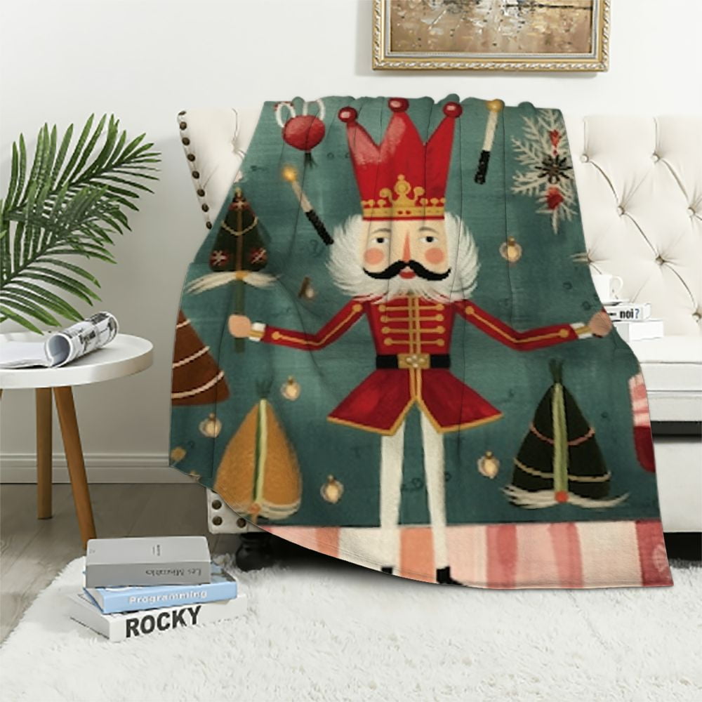 Chilfamy Nutcracker Christmas Tree Whimsical Print Throw Blanket for ...
