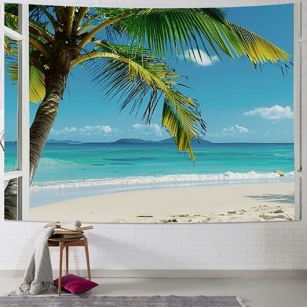 Chilfamy Ocean Beach Tapestry Tropical Seaside Island Palm Tree Waves ...