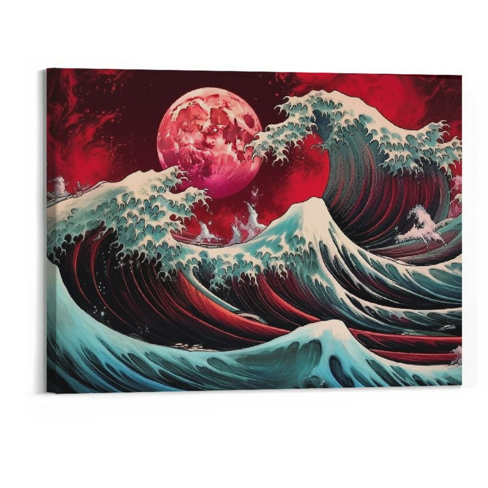 Chilfamy Ocean Canvas Wall Art for Living Room, Blood Moon Wall Decor ...