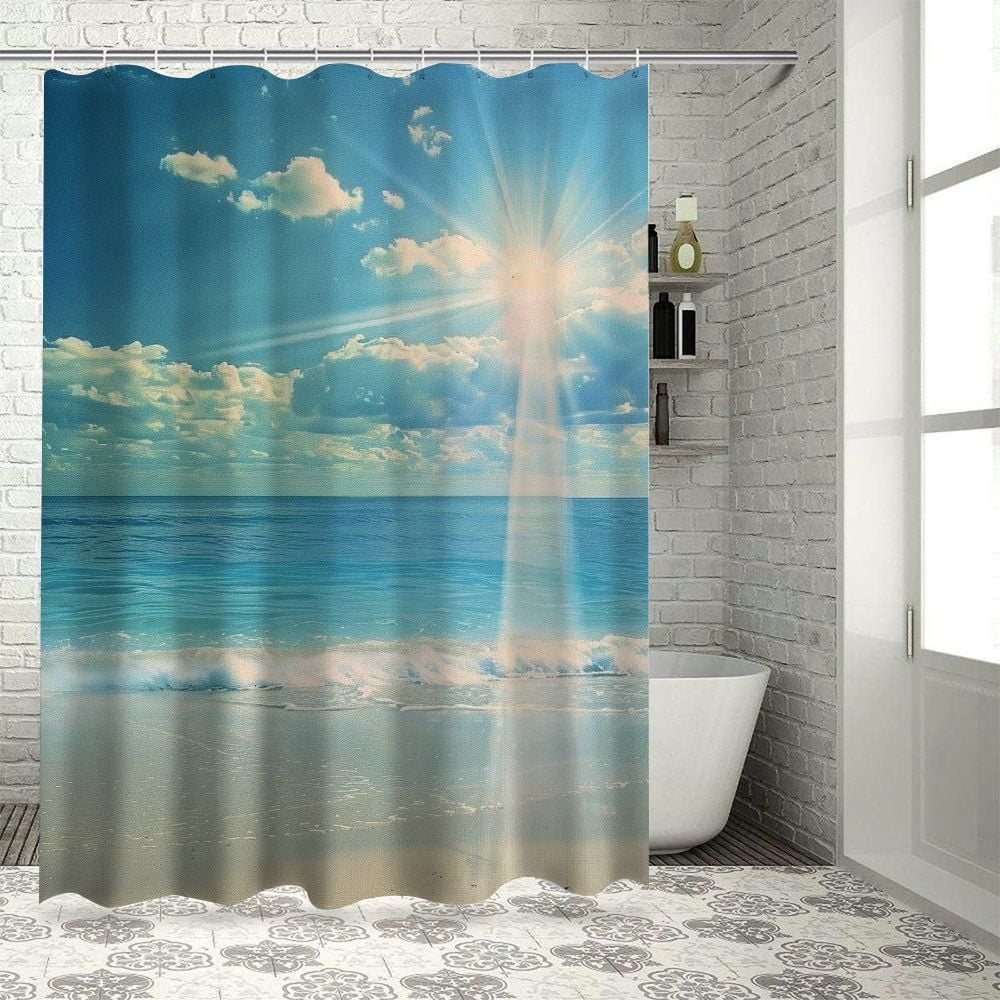 Chilfamy Ocean Shower Curtain, Beach View from Caribbean Sea in a Sunny ...