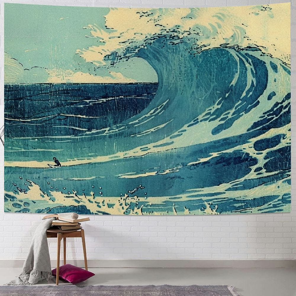 Chilfamy Ocean Tapestry Wall Hanging, Blue Japanese Sea Wave Surf ...