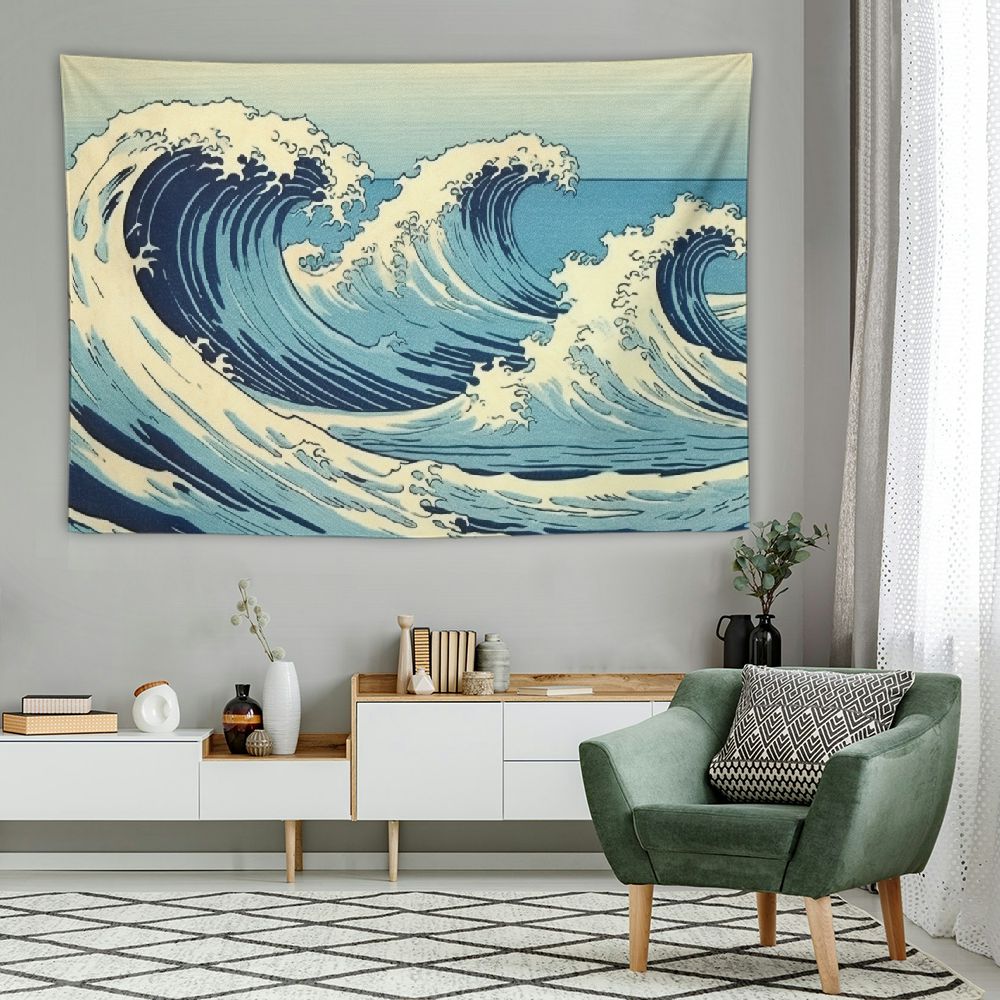 Chilfamy Ocean Tapestry Wall Hanging Blue Watercolor Ocean Wave Wall ...