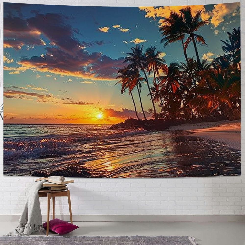 Chilfamy Ocean Tapestry Wall Hanging Exotic Beach Water Palm Tree ...