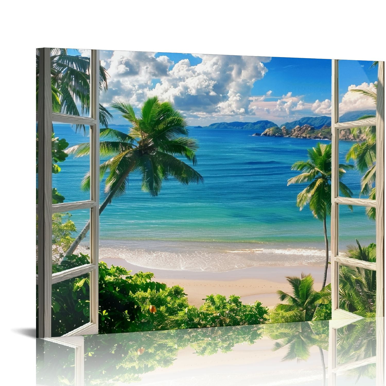 Chilfamy Ocean View Palm Trees Canvas Wall Art Ready to Hang for Home ...