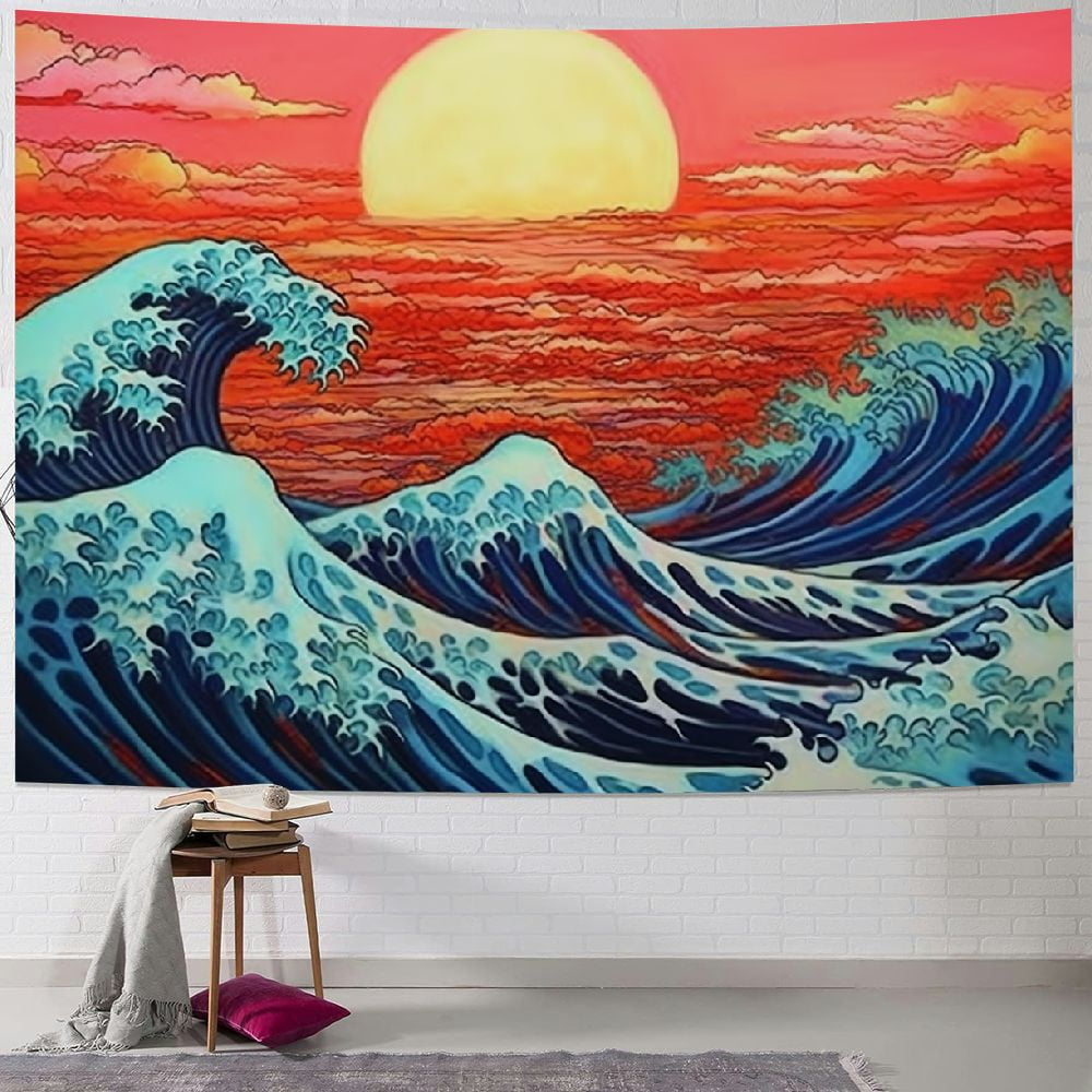 Chilfamy Ocean Wave Tapestry Wall Hanging, Colorful Sea with Sun Sunset ...