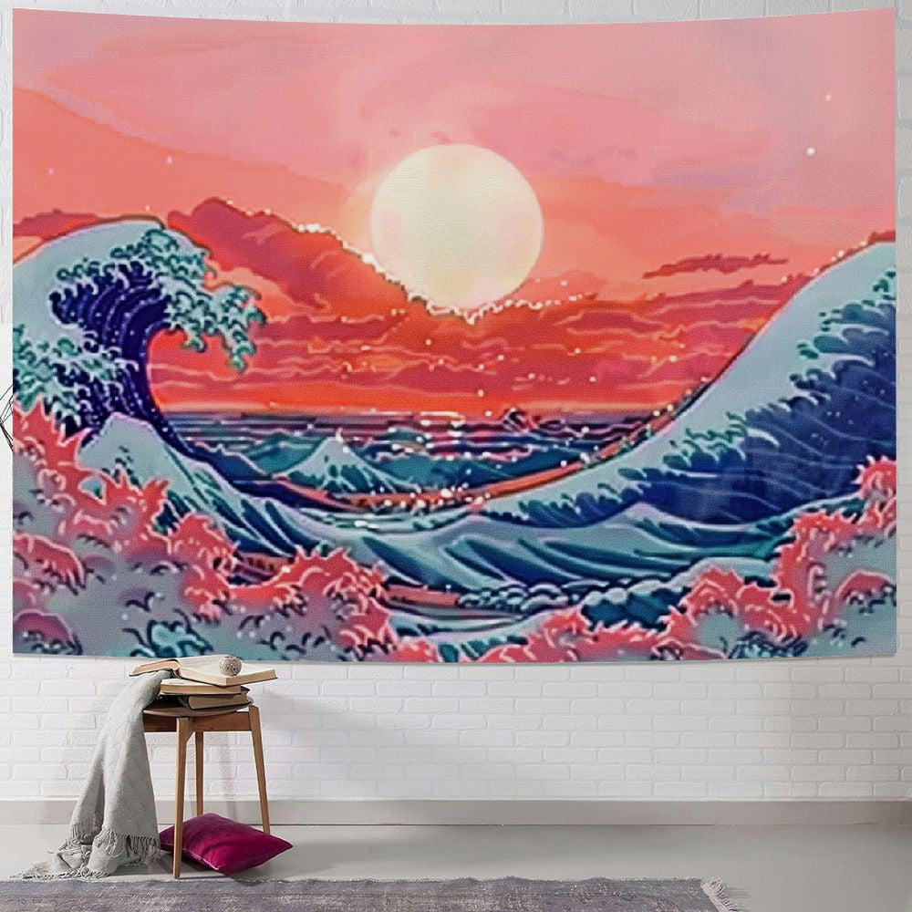 Chilfamy Ocean Wave Tapestry Wall Hanging, Colorful Sea with Sun Sunset ...