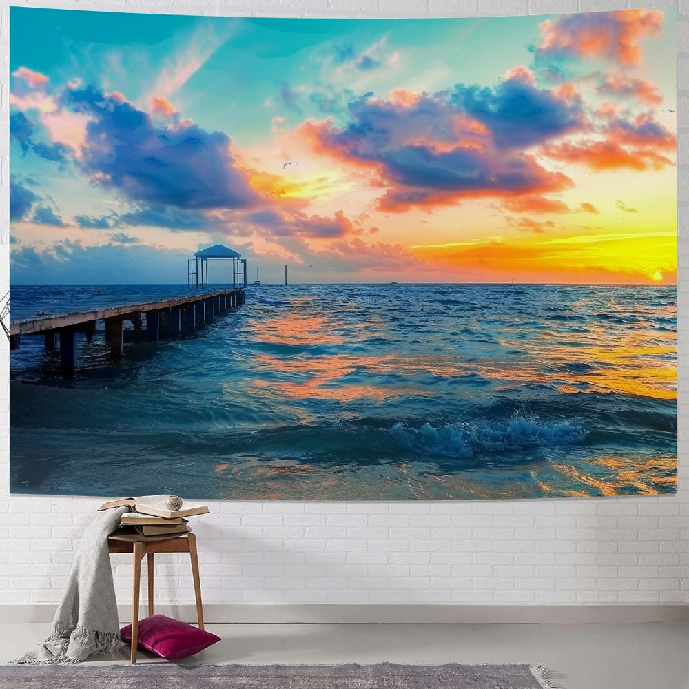 Chilfamy Office Background Room Divider Decor Tapestry,Blue Sky Beach ...