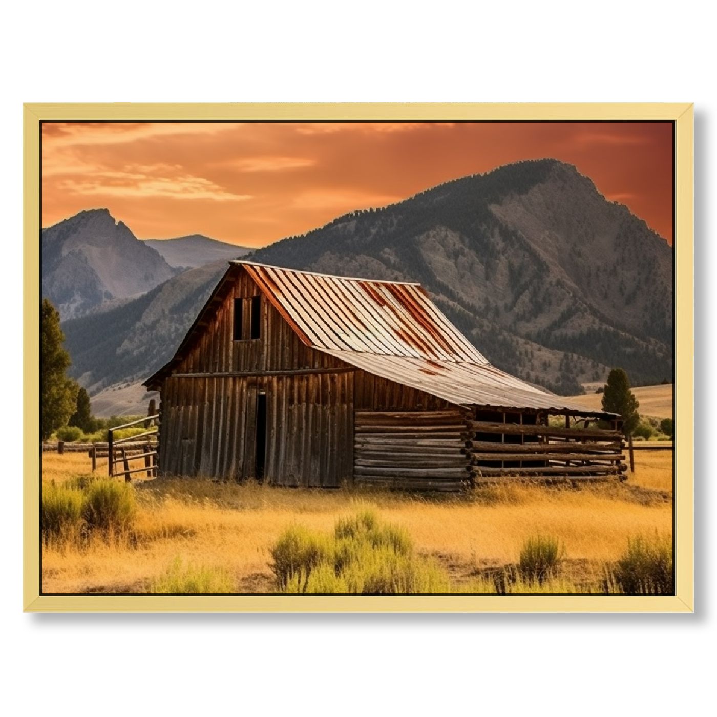 Chilfamy Old Barn Mountain Sunset Canvas Wall Art Picture Painting ...